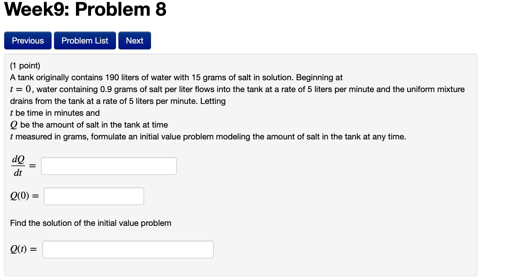 Solved Week9: Problem 8 Previous Problem List Next t= (1 | Chegg.com