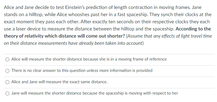 Solved Alice and Jane decide to test Einstein's prediction | Chegg.com