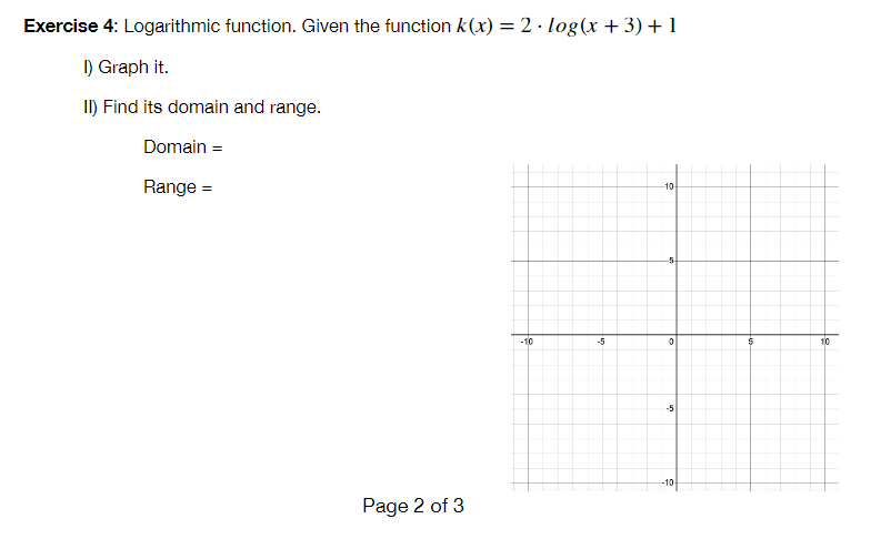 Solved the function k(x)=2⋅log(x+3)+1 Page 2 of 3 | Chegg.com