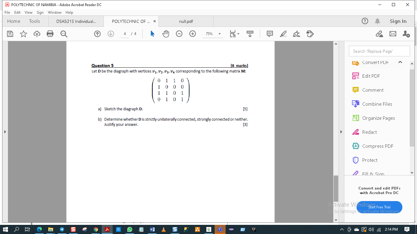 Solved _ Х A POLYTECHNIC OF NAMIBIA - Adobe Acrobat Reader | Chegg.com