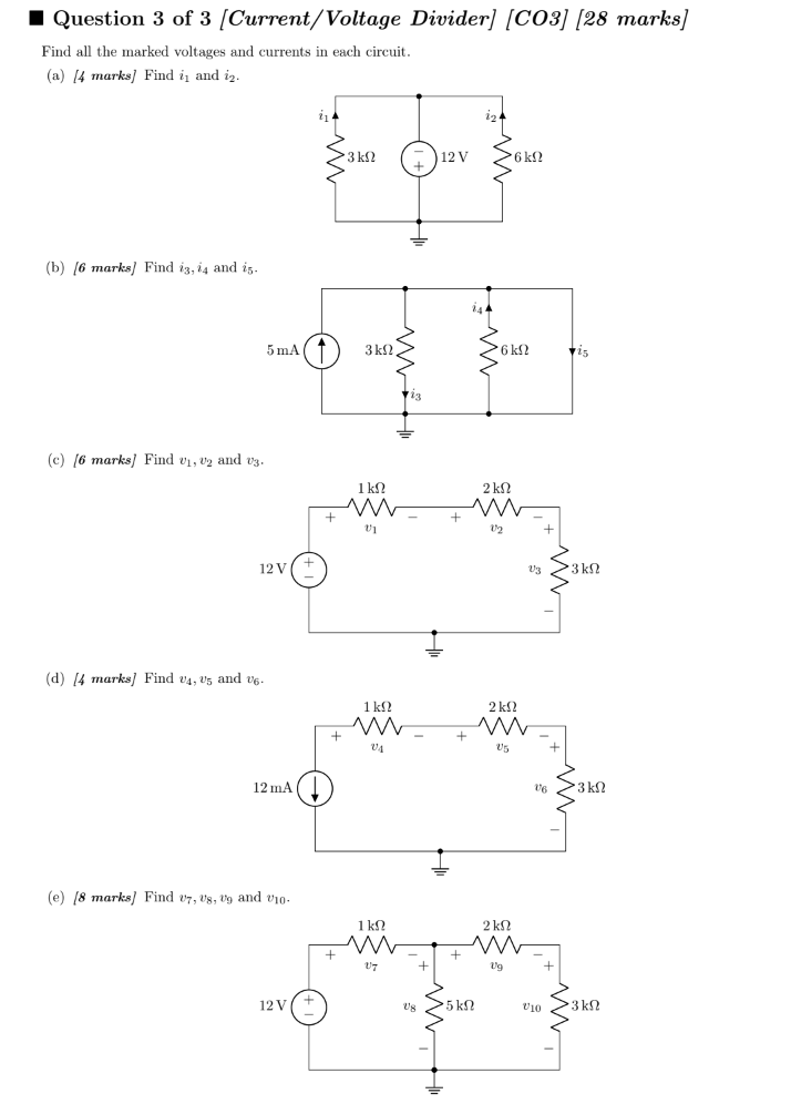 Solved Question 3 of 3 [Current/Voltage Divider] [CO3] [28 | Chegg.com