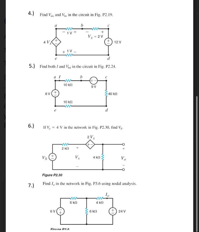 Solved 4.) Find Vda and Vbe in the circuit in Fig. P2.19. | Chegg.com