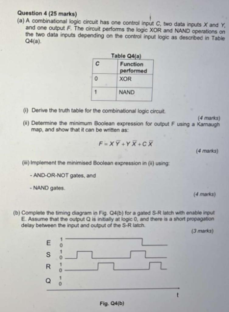 Solved Question 4 (25 marks) (a) A combinational logic | Chegg.com