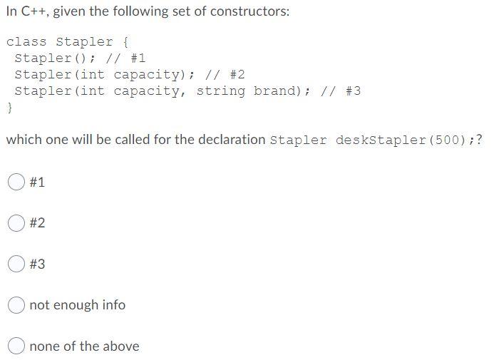 Solved In C++, given the following set of constructors: | Chegg.com
