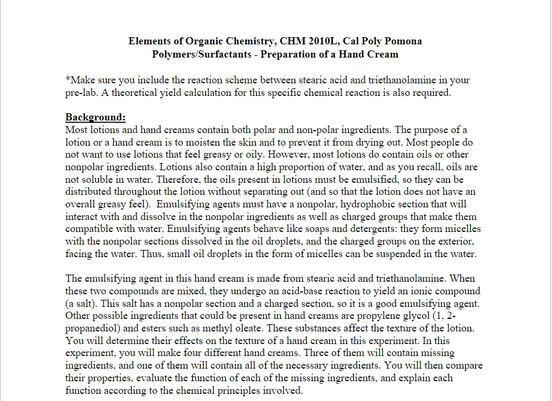 Elements of Organic Chemistry, CHM 2010L, Cal Poly | Chegg.com