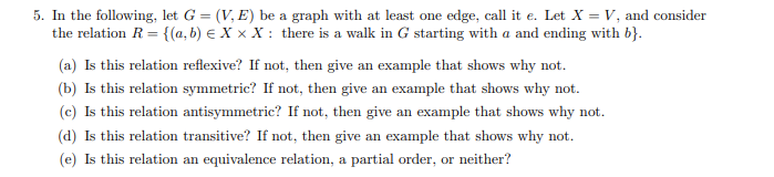 Solved In the following, let G=(V,E) ﻿be a graph with at | Chegg.com