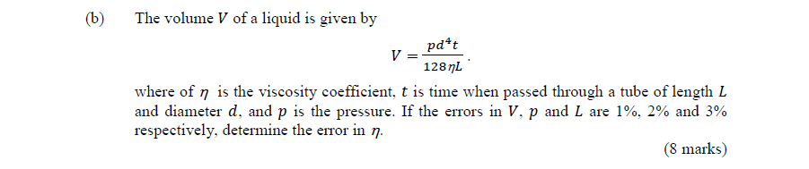 Solved (b) The volume V of a liquid is given by pdºt V= 128 | Chegg.com