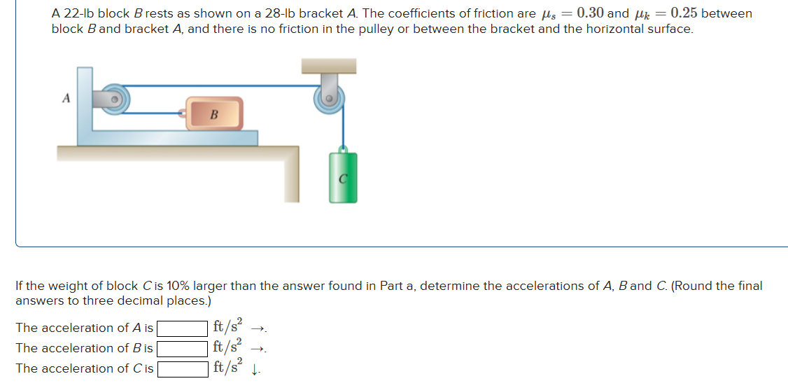 A 22-lb ﻿block B ﻿rests as ﻿shown on a 28-lb ﻿bracket | Chegg.com