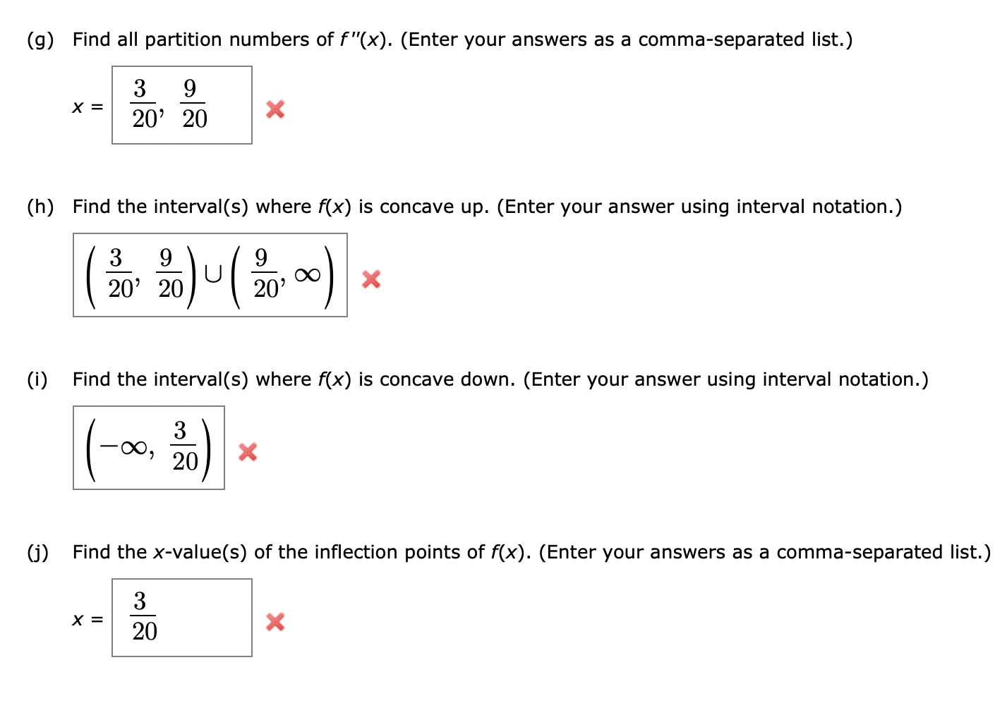 Solved (g) Find all partition numbers of f′′(x). (Enter your | Chegg.com
