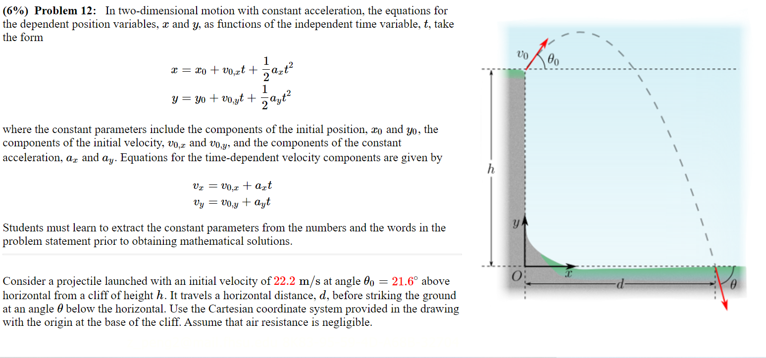 Solved (6%) Problem 12: In two-dimensional motion with | Chegg.com