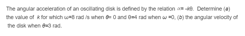 Solved The angular acceleration of an oscillating disk is | Chegg.com