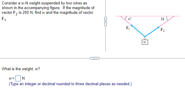 Solved Consider a w-N weight suspended by two wires as shown | Chegg.com