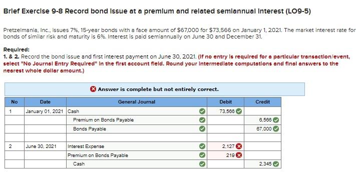 Solved Brief Exercise 9-8 Record bond issue at a premlum and | Chegg.com