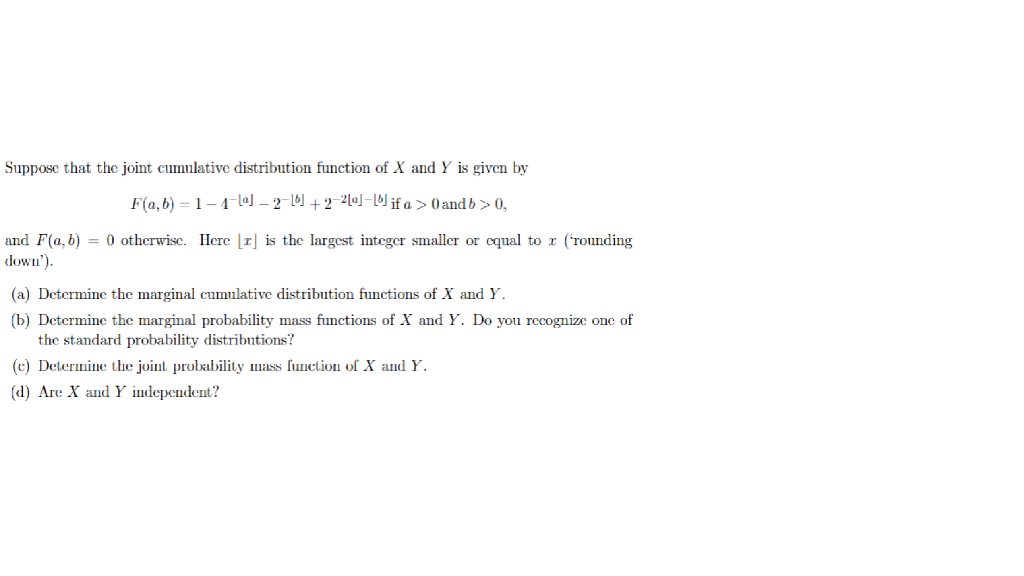 Solved Suppose that the joint cumulative distribution | Chegg.com