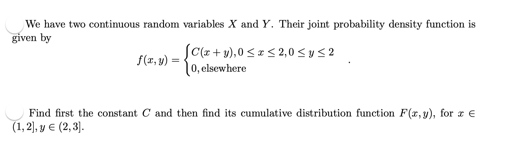 Solved We have two continuous random variables X and Y. | Chegg.com