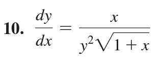 Solved 10. dxdy=y21+xx | Chegg.com