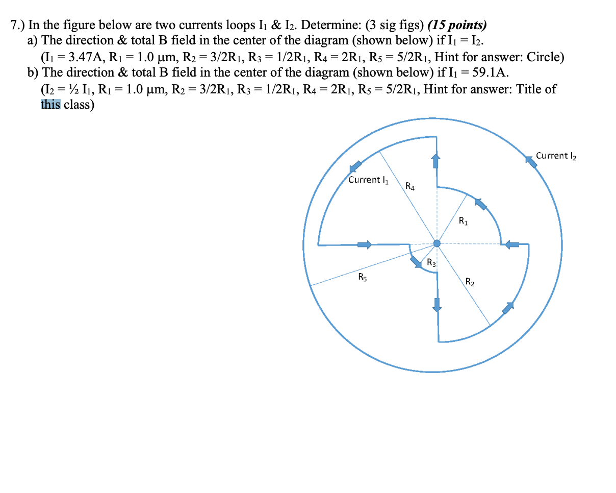 Solved 7.) In the figure below are two currents loops I1&I2. | Chegg.com