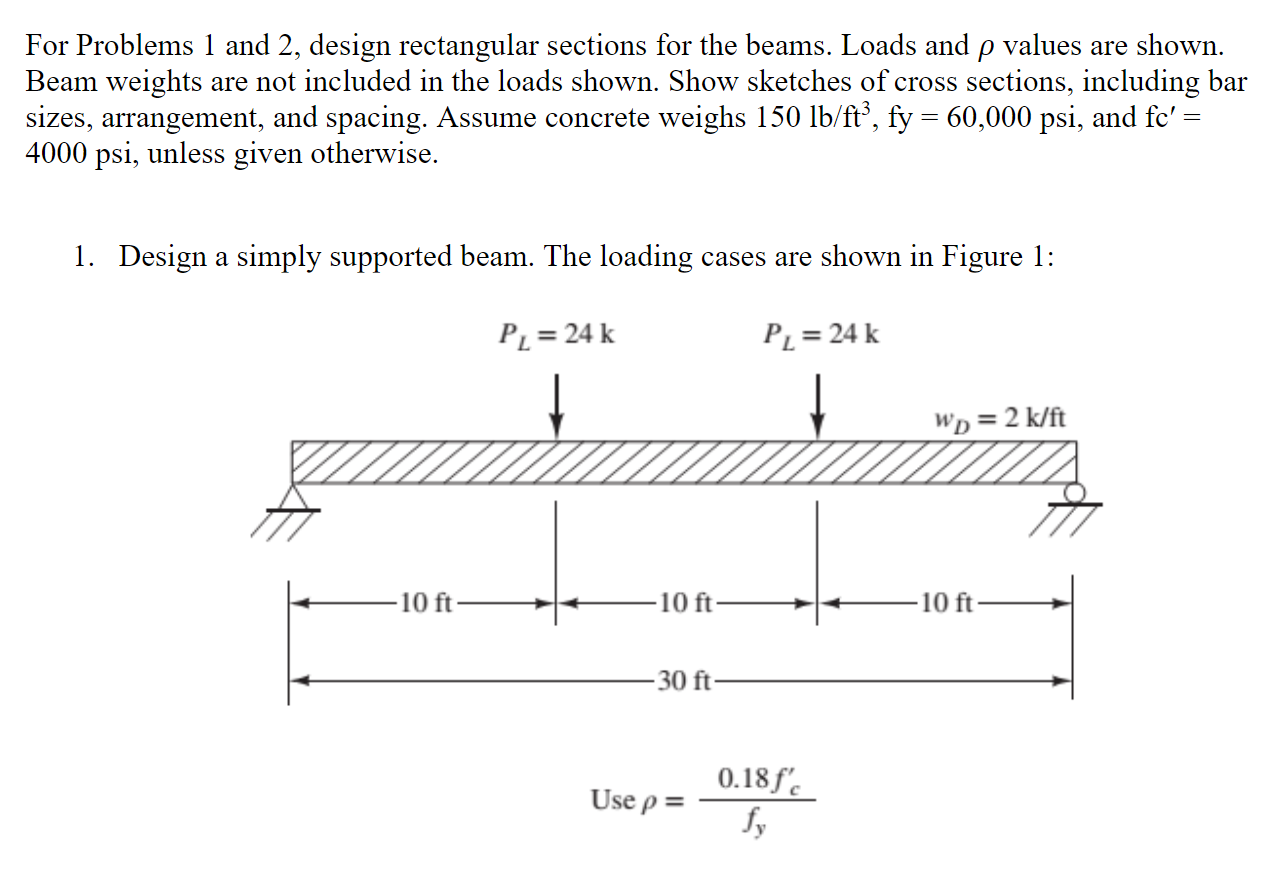 Solved For Problems 1 and 2, design rectangular sections for | Chegg.com
