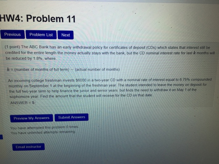 Solved HW4: Problem 11 Previous Problem ListNext (1 point) | Chegg.com