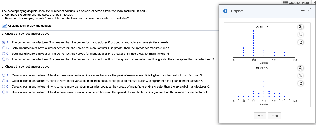 Solved EQuestion Help i Dotplots The accompanying dotplots | Chegg.com