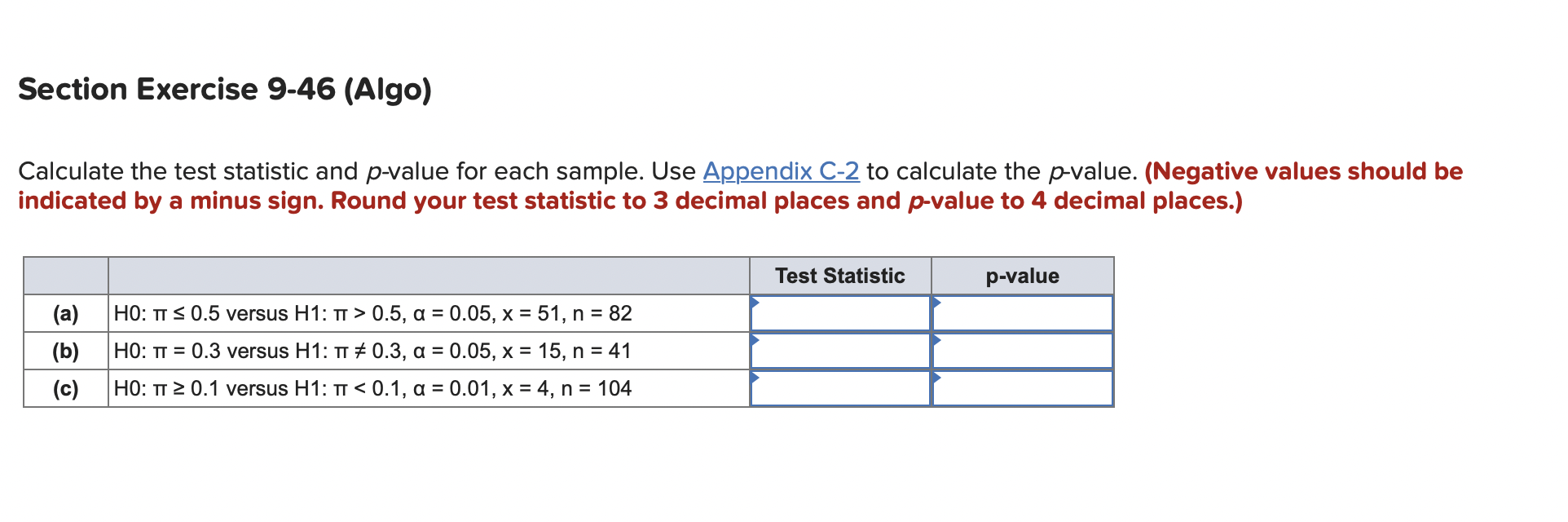 Solved Calculate the test statistic and p-value for each | Chegg.com