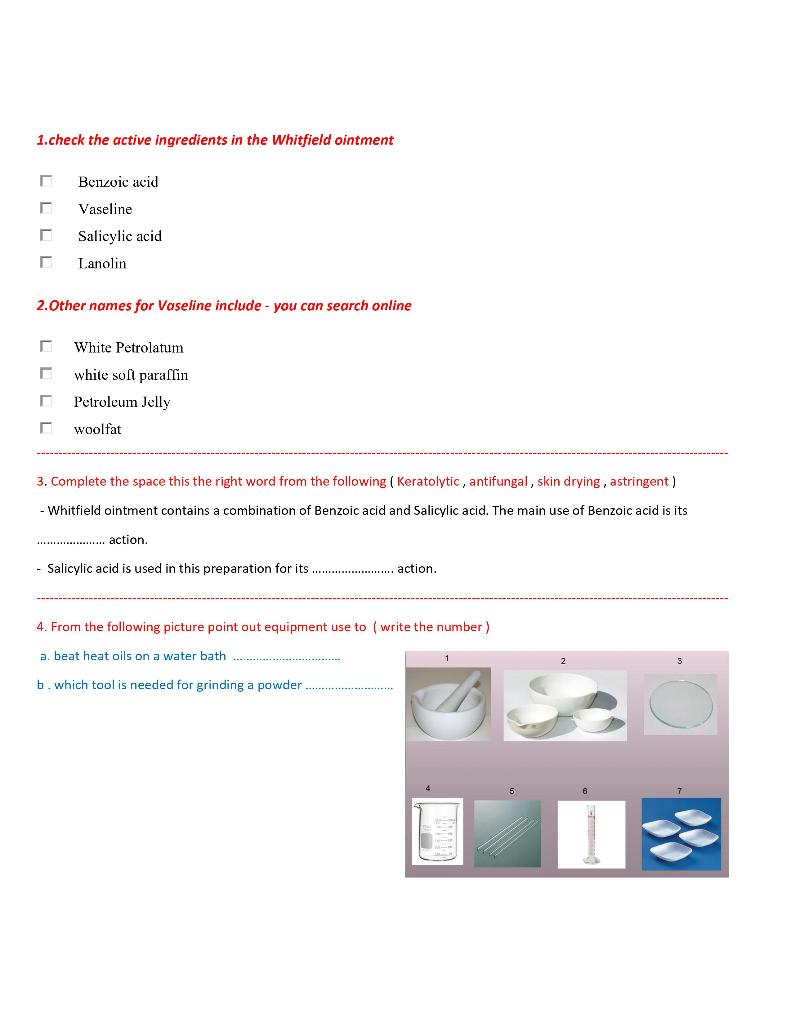 Solved 1. check the active ingredients in the Whitfield | Chegg.com