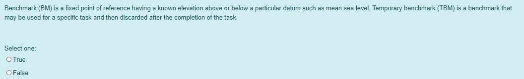 Solved Benchmark (BM) is a fixed point of reference having a | Chegg.com