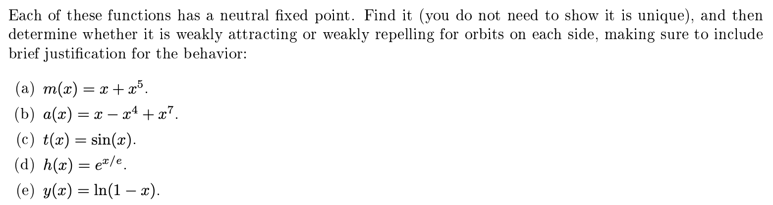 Solved Each of ﻿these functions has a neutral fixed point. | Chegg.com