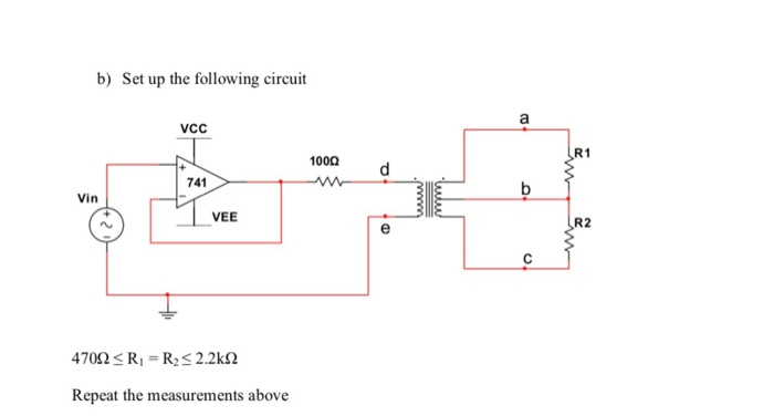 Solved b) Set up the following circuit VCC R1 100Ω Vin VEE | Chegg.com