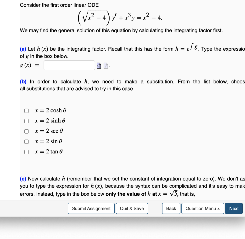 Solved Consider the first order linear ODE (V22 4) y + x3y = | Chegg.com
