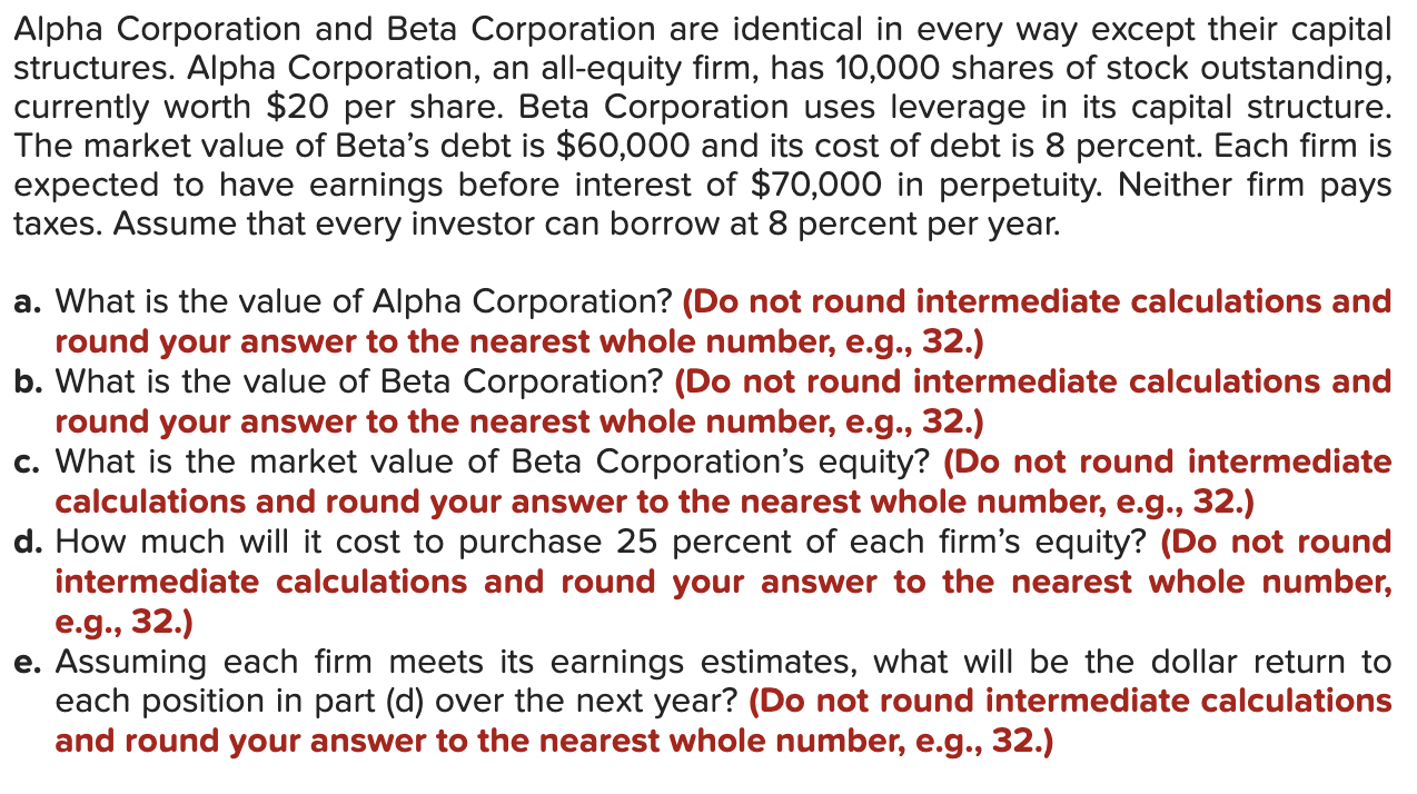 Solved Alpha Corporation and Beta Corporation are identical | Chegg.com