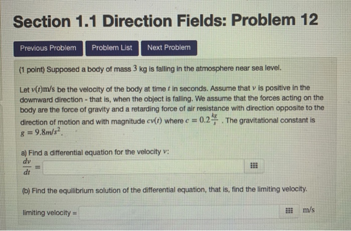 Solved Section 1 1 Direction Fields Problem 12 Previous