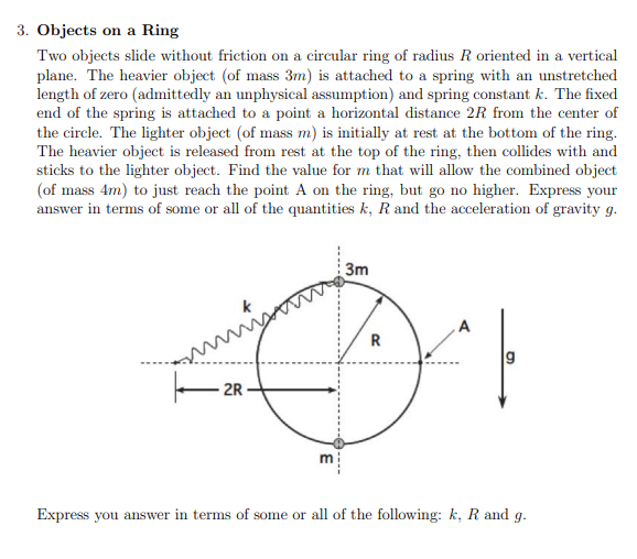 Solved 3. Objects on a Ring Two objects slide without | Chegg.com