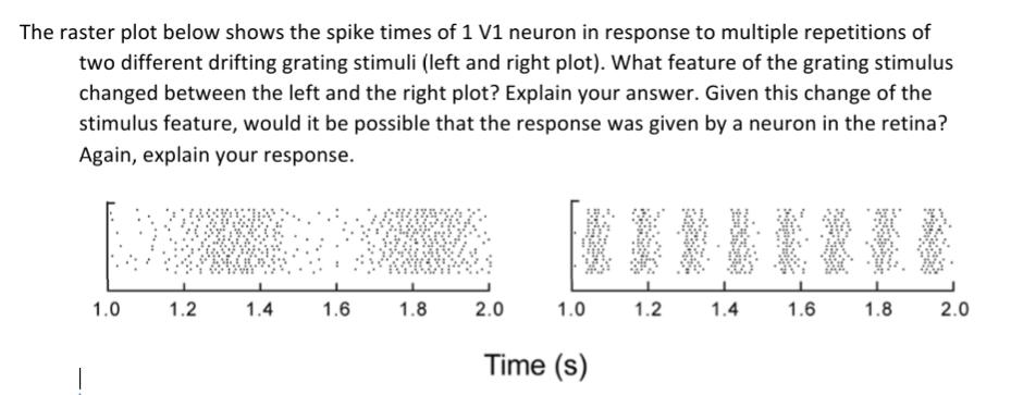 Solved The raster plot below shows the spike times of 1 V1 | Chegg.com