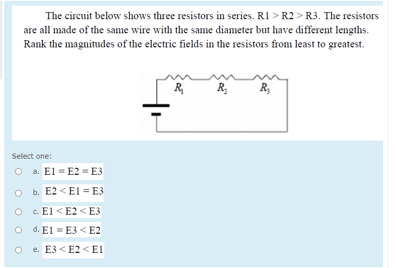 Solved The circuit below shows three resistors in series. | Chegg.com
