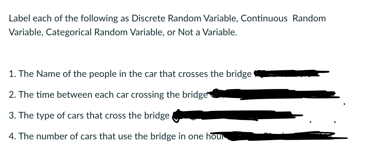 Solved Label each of the following as Discrete Random | Chegg.com