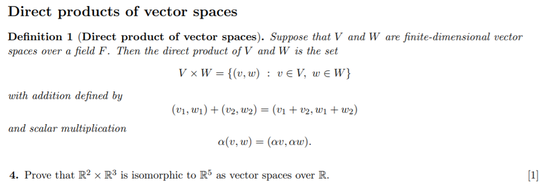 Solved Direct Products Of Vector Spaces Definition 1 Direct