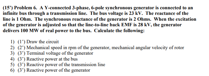 Solved (15') Problem 6. A Y-connected 3-phase, 6-pole | Chegg.com