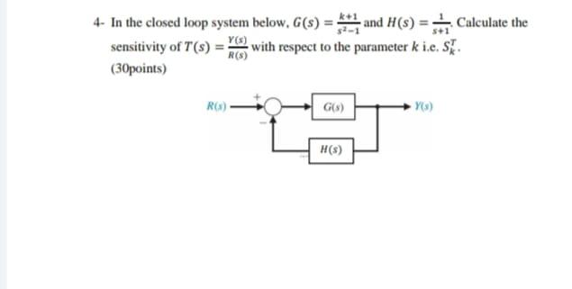 Solved 4- In the closed loop system below, G(s)=s2−1k+1 and | Chegg.com