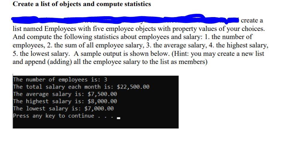 Solved Create a list of objects and compute statistics | Chegg.com