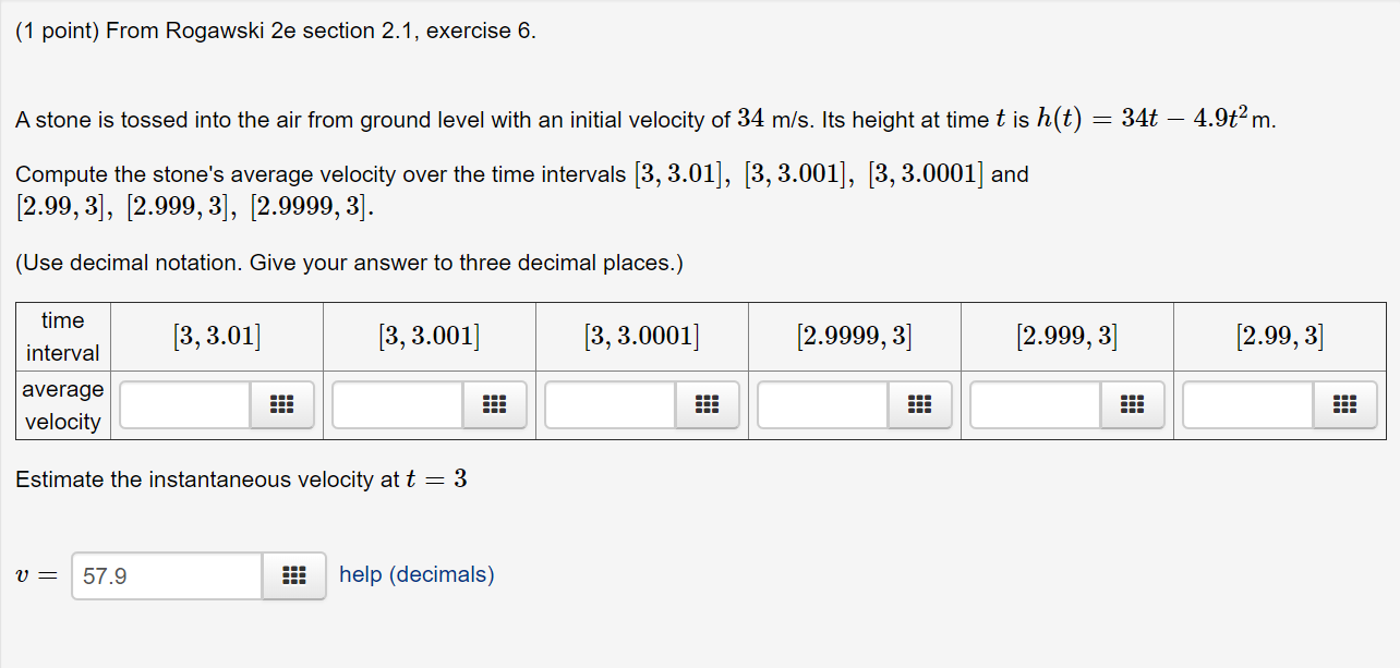 Solved (1 point) From Rogawski 2e section 2.1, exercise 6. A | Chegg.com