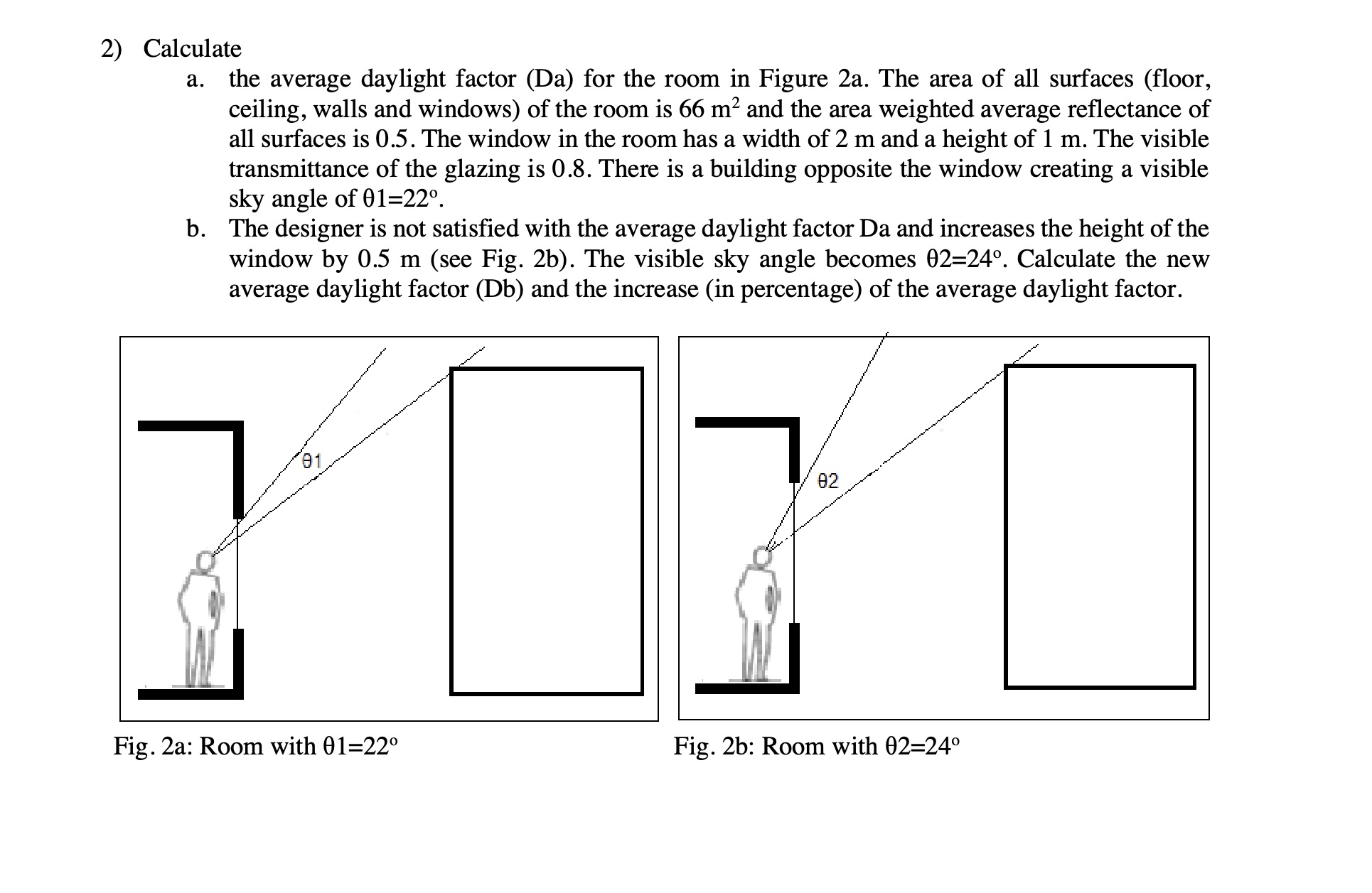Solved 2) ﻿Calculatea. ﻿the average daylight factor ( ﻿Da ) | Chegg.com