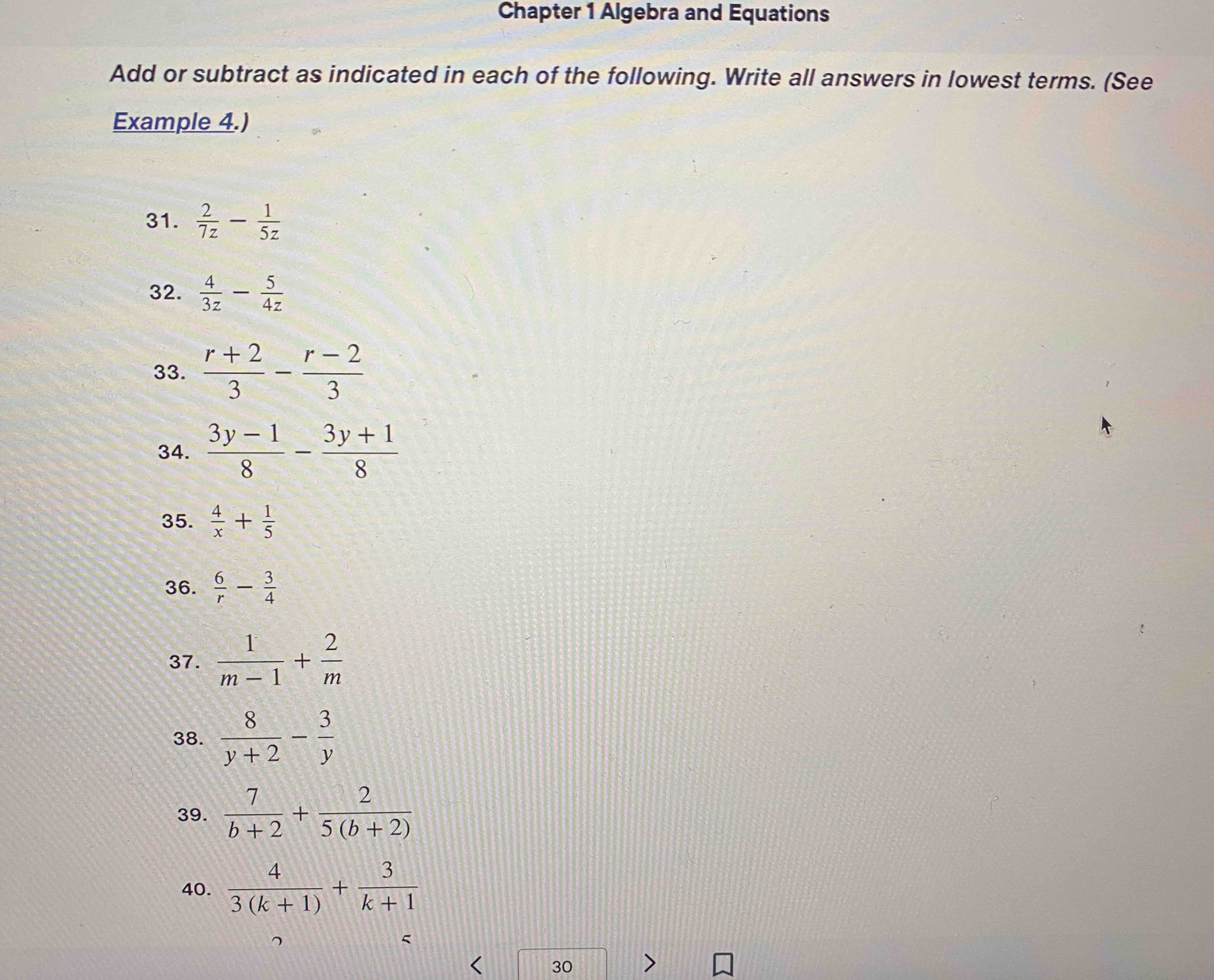 Solved Chapter 1 ﻿Algebra and EquationsAdd or subtract as | Chegg.com