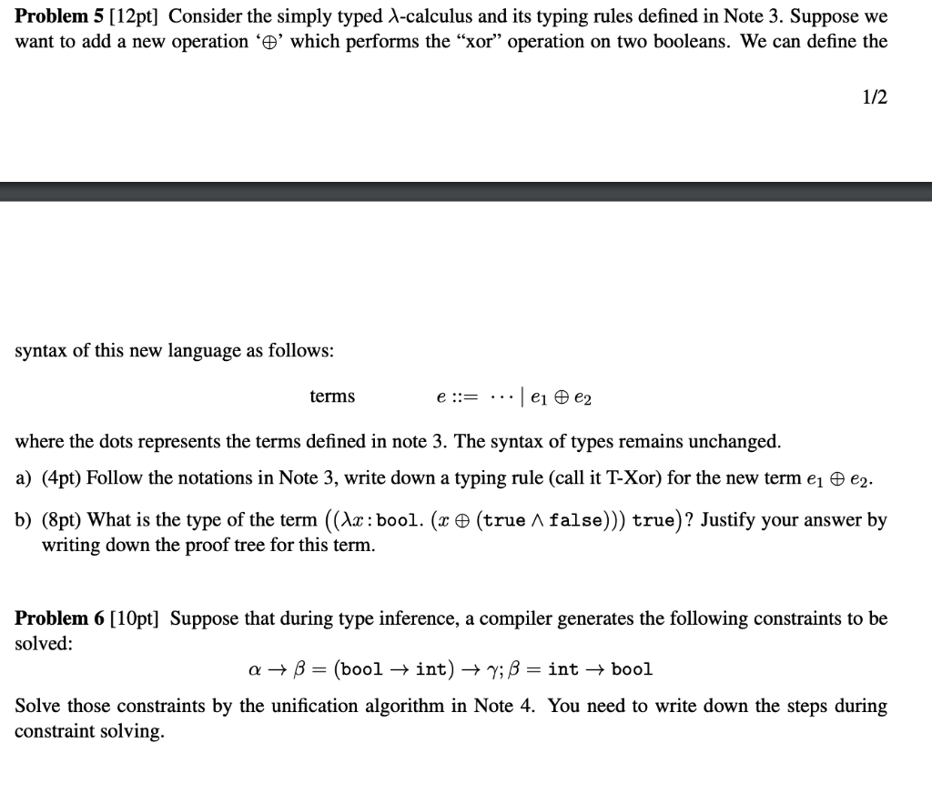 Problem 5 [12pt] Consider the simply typed -calculus | Chegg.com