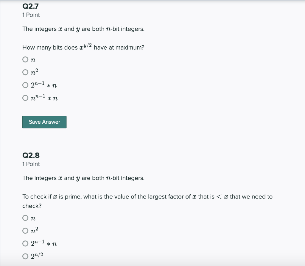 Solved The integers x and y are both n-bit integers. How | Chegg.com