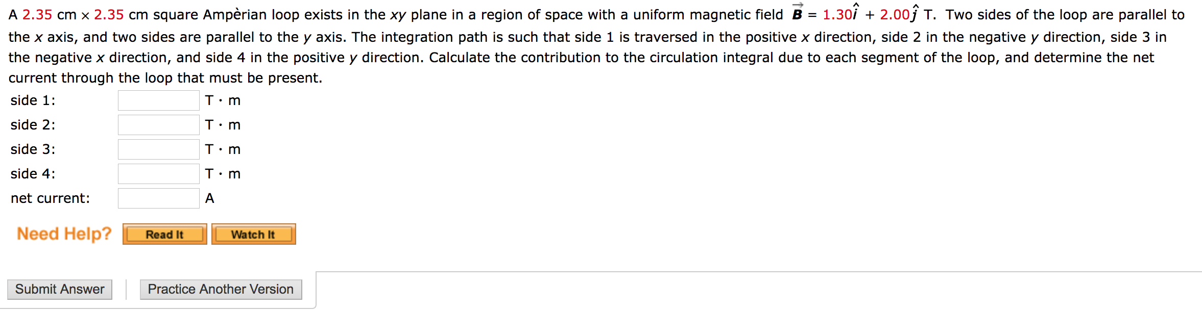 Solved A 2.35 cm x 2.35 cm square Ampèrian loop exists in | Chegg.com