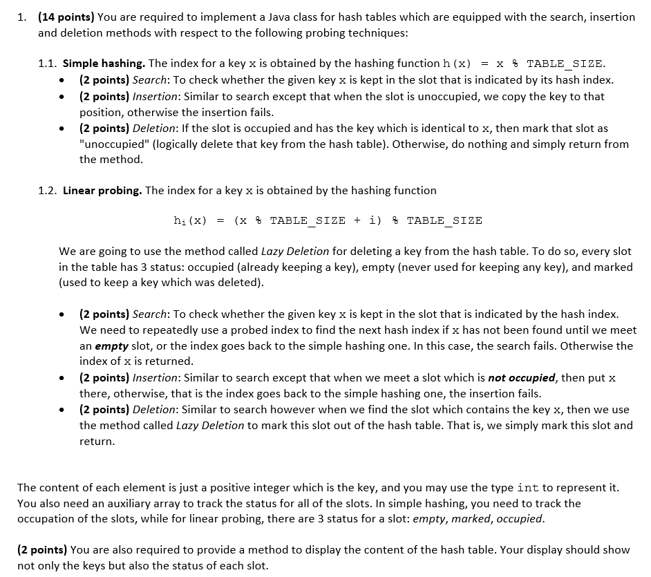 Solved 1. (14 points) You are required to implement a Java | Chegg.com