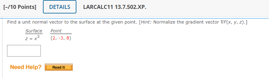 Solved [-/10 Points) DETAILS LARCALC11 13.7.502.XP. Find a | Chegg.com