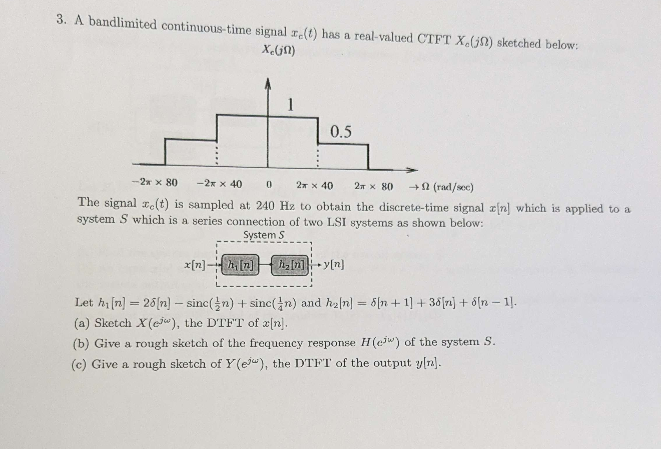 Solved A bandlimited continuous-time signal xc(t) ﻿has a | Chegg.com