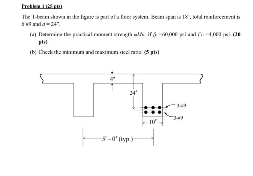 Solved Problem 1 (25 pts) The T-beam shown in the figure is | Chegg.com
